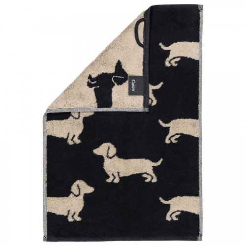 Cawö Gästehandtuch We love Dogs Dackel Schwarz Beige