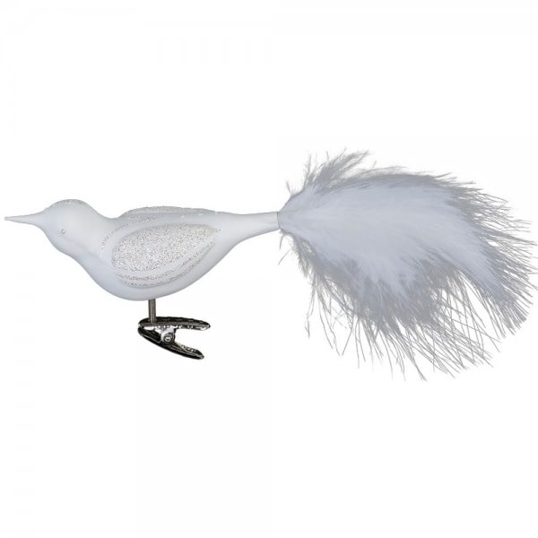 Inge Glas Christbaumschmuck Vogel Weiße Federpracht (11