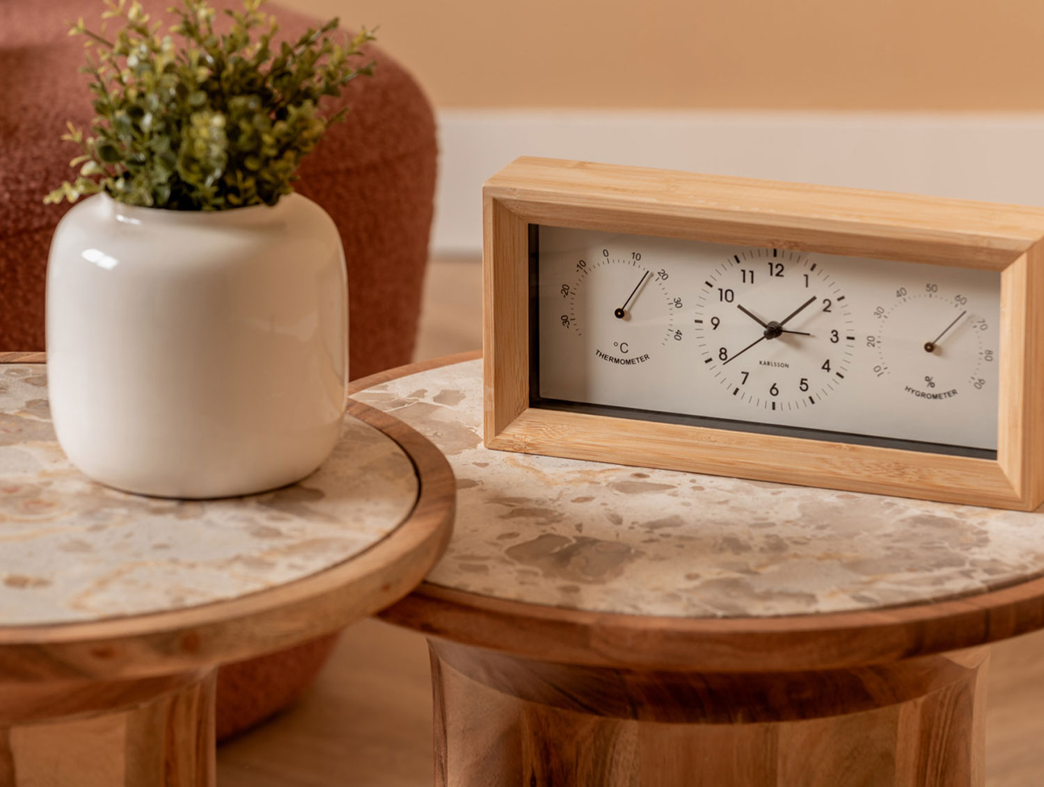 Karlsson Tischuhr Neat Bamboo Alam Clock Weiß